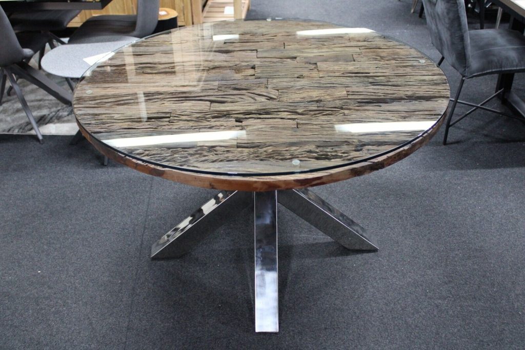 New Reclaimed Railway Sleeper Round Dining Table *Furniture Village ...