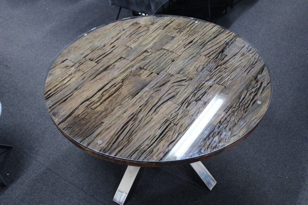 New Reclaimed Railway Sleeper Round Dining Table *Furniture Village ...